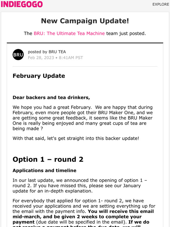 Indiegogo: 📢 Update #38 from BRU: The Ultimate Tea Machine | Milled