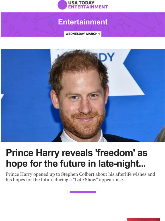 USA TODAY: Entertainment: Prince Harry reveals 'freedom' as hope for ...