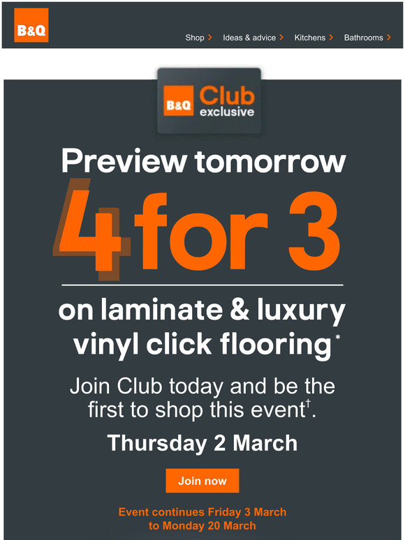 B&Q: Club exclusive early access | 4 for 3 on Flooring | Milled