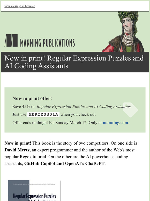Manning Publications: Now in print! ChatGPT, GitHub Copilot, and Regular Expressions | Milled