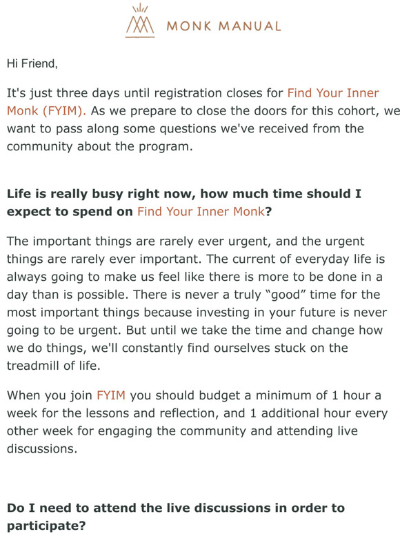 Monk Manual: (Registration Ending Soon) Find Your Inner Monk - Q & A ...
