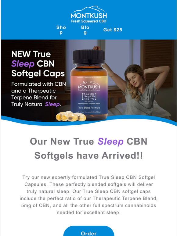Montkush: Introducing our new True Sleep CBN Softgels | Milled