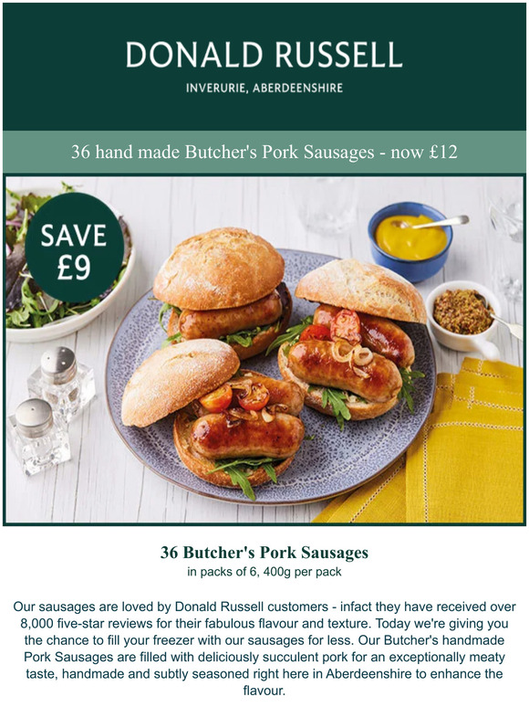 Donald Russell: 36 Butcher's Pork Sausages - £12 💥 | Milled
