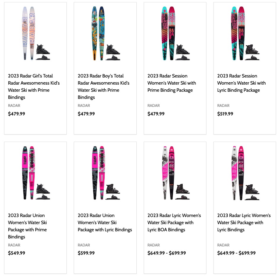 Redshift Water Sports: 2023 Radar Ski Packages - So many options for you! | Milled