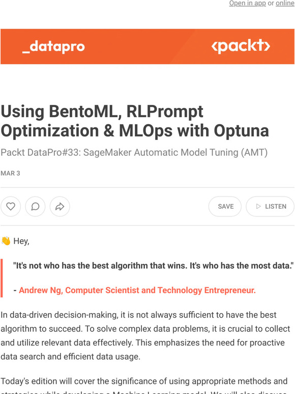 Packt: Using BentoML, RLPrompt Optimization & MLOps with Optuna | Milled