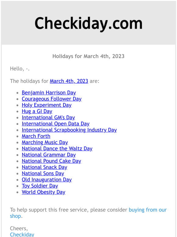 Checkiday: Holidays for March 4th, 2023! 📅🎉 | Milled