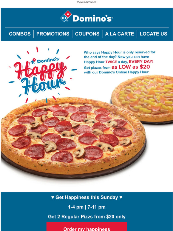 Domino's Pizza: Happy Hour - Get 2 Reg Pizzas from as low as $20! | Milled