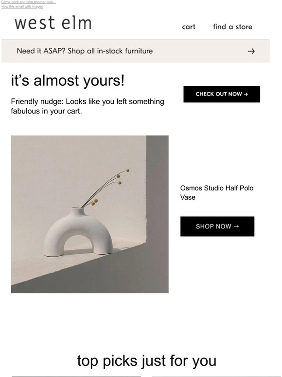 Pottery Barn: Re: Your items *Plus, in-stock furniture that ships ASAP ...