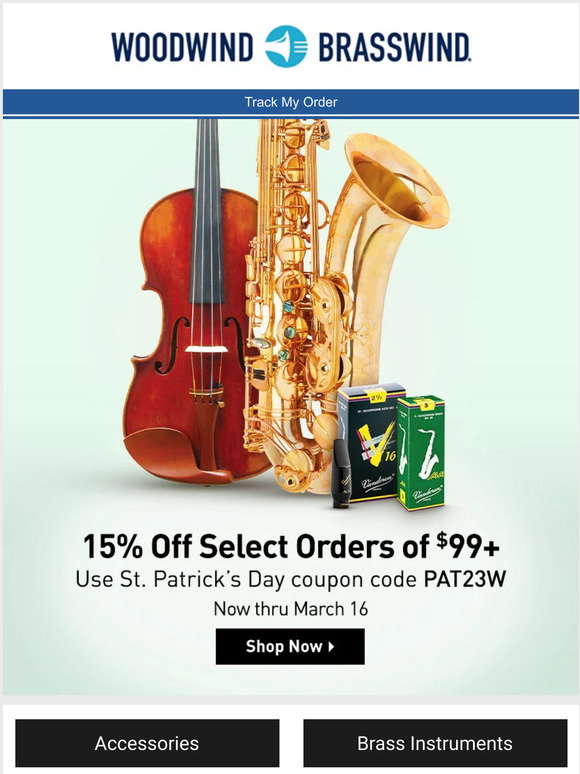 Woodwind & Brasswind: Get 15% off select orders with this coupon | Milled