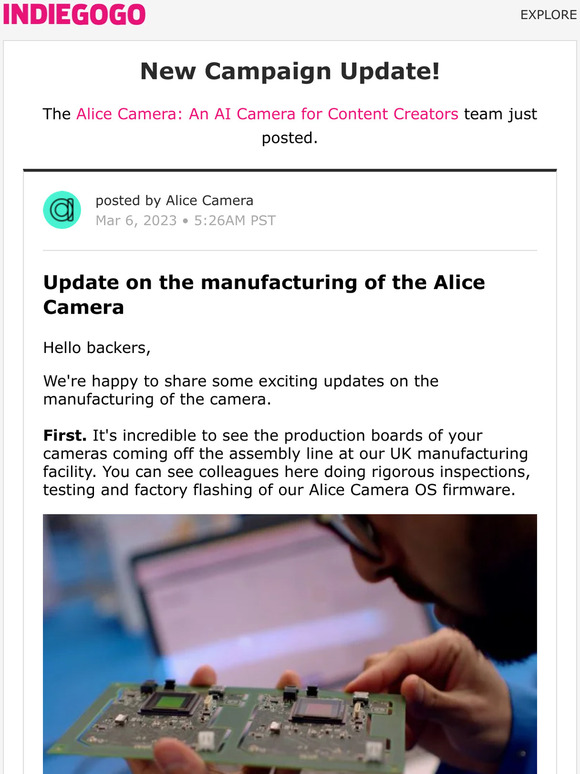 Indiegogo: 📢 Update #17 from Alice Camera: An AI Camera for Content ...