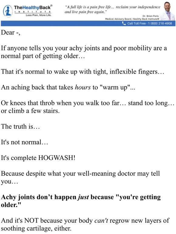 Healthy Back Institute: Hidden cause of achy joints (It’s not what you ...
