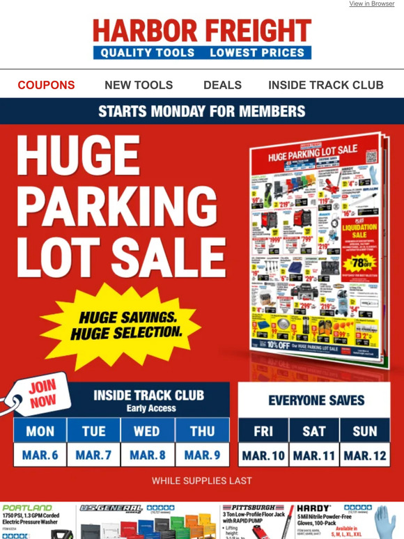 Harbor Freight Huge Parking Lot Sale Join Now For Early Access Milled