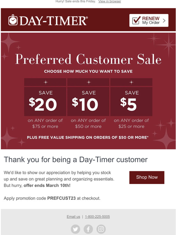 Day-Timer: Savings for Preferred Customers! | Milled