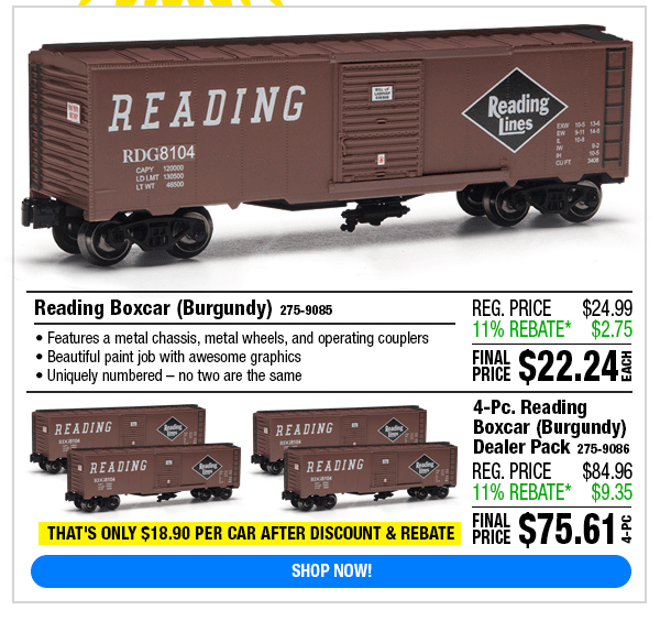 Menards: New! O Gauge Reading Boxcar! | Milled