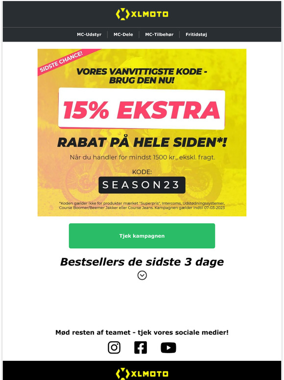 XLMoto UK: Ekstra 15% kode udløber i dag! | Milled