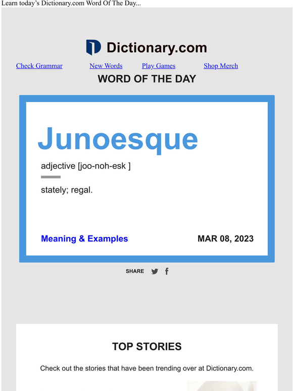 Dictionary.com: Junoesque | Word of the Day | Milled