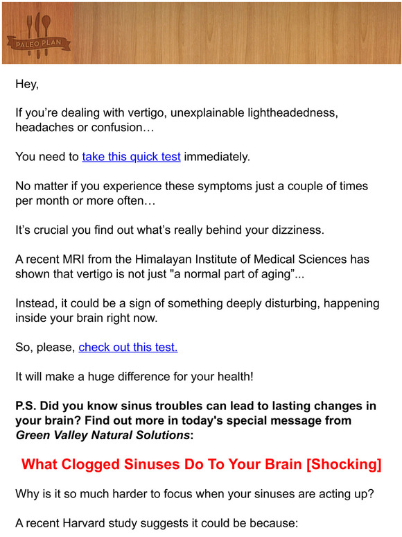 PaleoPlan: dizziness - a sign of brain infection? | Milled