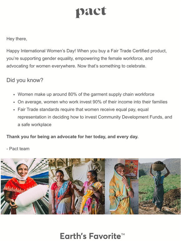 PACT Apparel: Happy International Women’s Day! | Milled