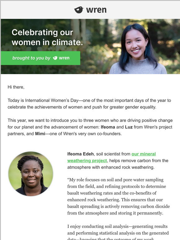 Wren: Celebrate women in climate, this International Women's Day. | Milled