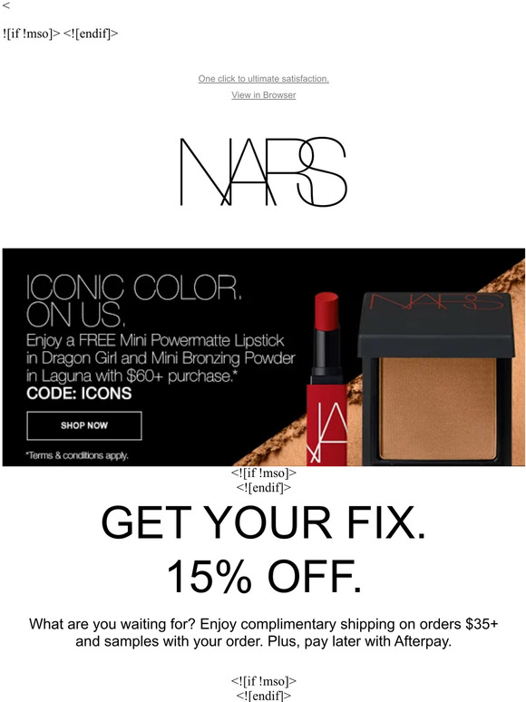 NARS: The best things come with 15% off. | Milled
