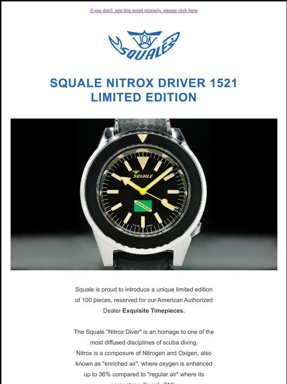 Squale: Squale X Exquisite Timepieces: 1521 Nitrox Diver | Milled