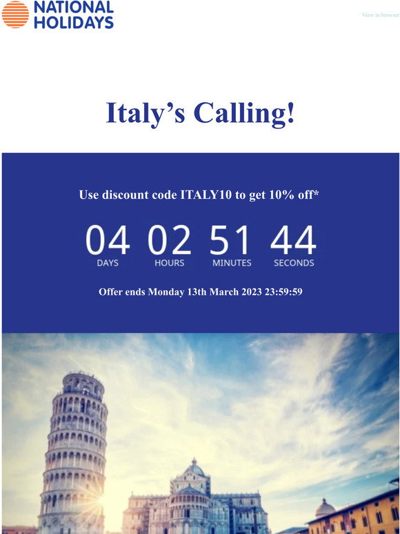 National Holidays: Italy’s calling! Save 10% on your booking | Milled