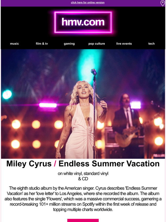 HMV: hmv Newsletter! Miley Cyrus / Endless Summer Vacation | New Music ...