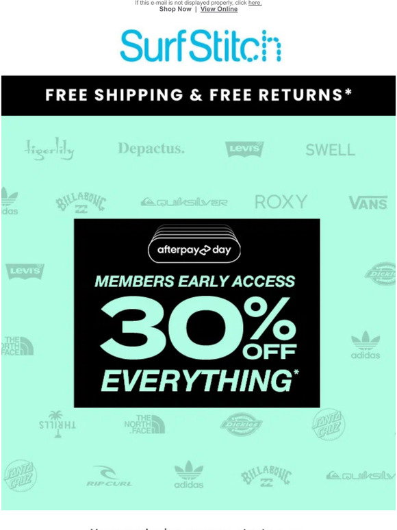 SurfStitch: Members Early Access | 30% OFF Everything*⚡ | Milled