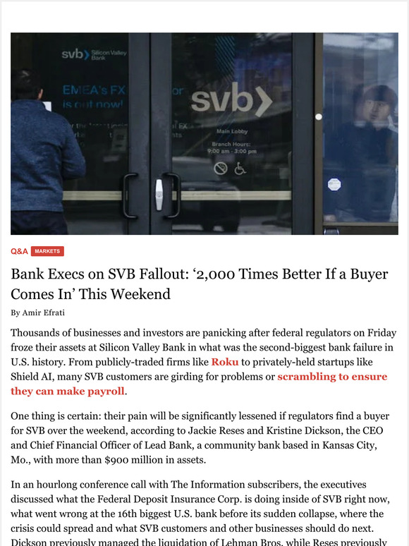 The Information: Bank Execs on SVB Fallout: ‘2,000 Times Better If a ...