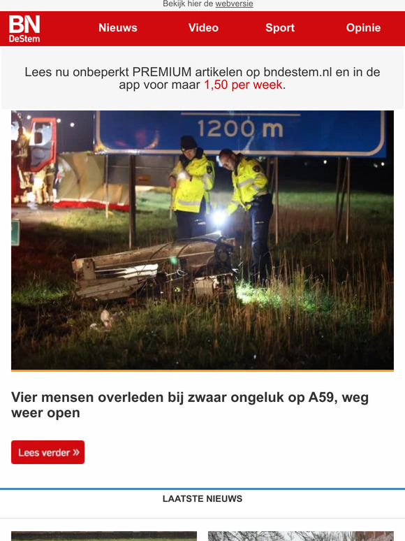 bndestem: Vier mensen overleden bij zwaar ongeluk op A59, weg weer vrij | Milled
