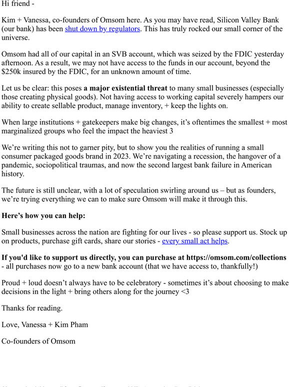 Omsom: An open letter from our founders re: SVB 🙏🏽 | Milled