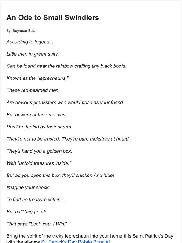 Potato Parcel: Funny Poem about Leprechauns | Milled