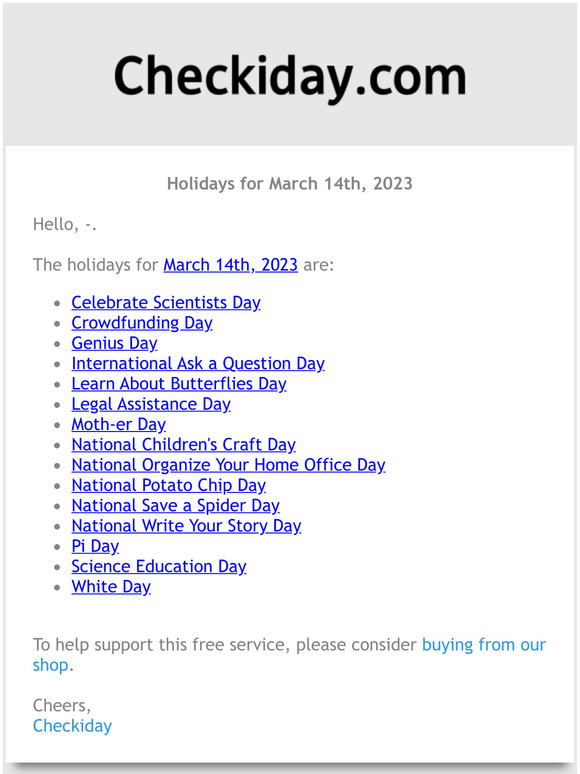 Checkiday: Holidays for March 14th, 2023! 📅🎉 | Milled