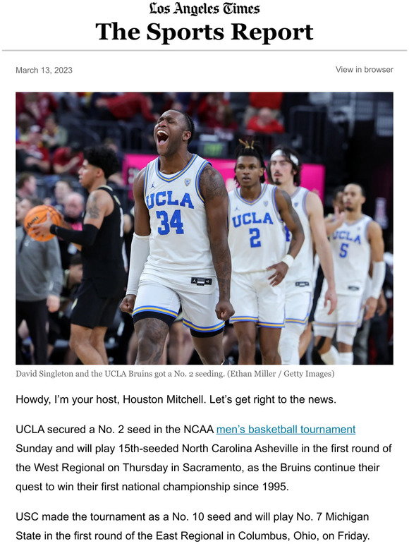 Los Angeles Times: The Sports Report: Here's your first-round NCAA men ...