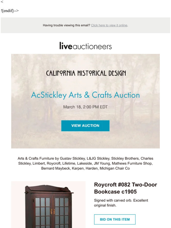LiveAuctioneers: California Historical Design | AcStickley Arts ...