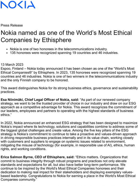 Withings: Nokia named as one of the World’s Most Ethical Companies by ...