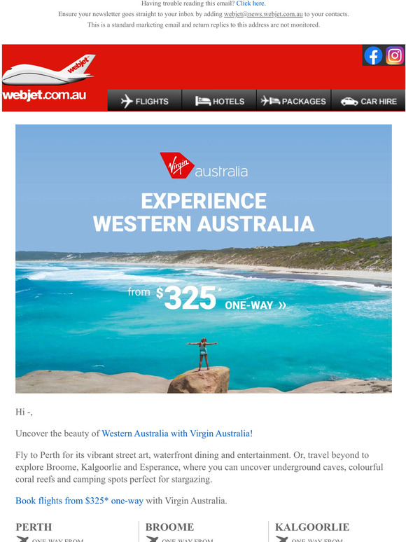 Webjet: $325 one-way to Perth with Virgin Australia ️ | Milled