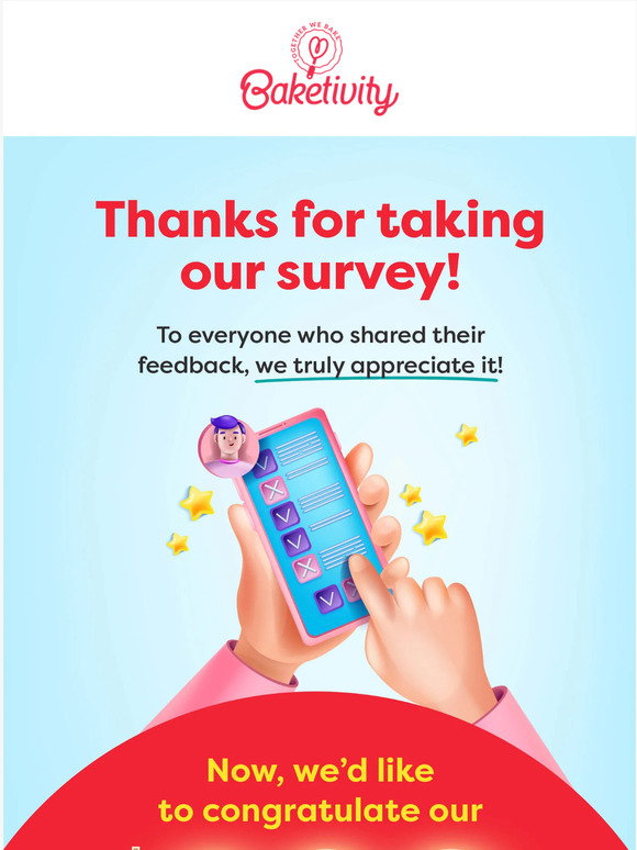 Baketivity: Survey says…Congratulations to our $500 winner! 🎉 | Milled