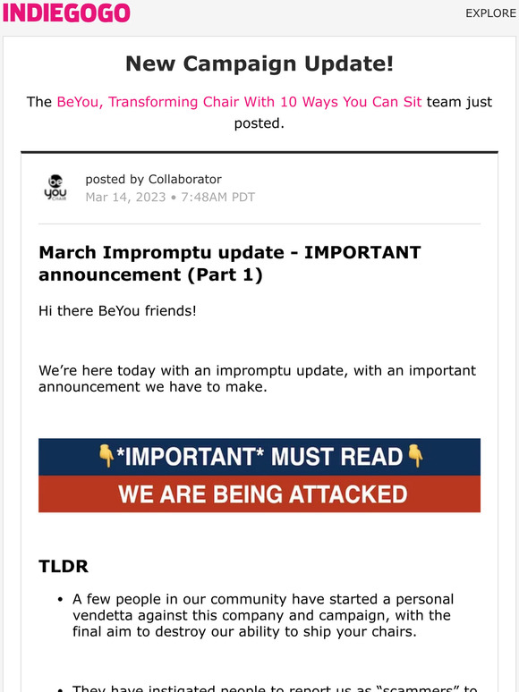 Indiegogo: 📢 Update #28 from BeYou, Transforming Chair With 10 Ways You ...