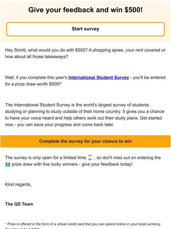 Top Universities: Smriti, want $500? Fill out our survey for your ...