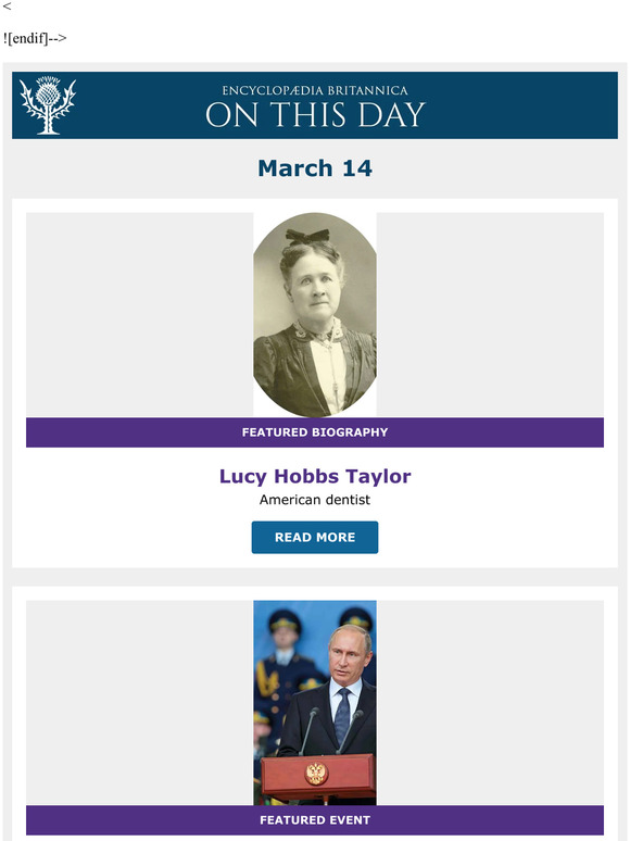 Brittanica: Reelection of Vladimir Putin, Lucy Hobbs Taylor is featured ...