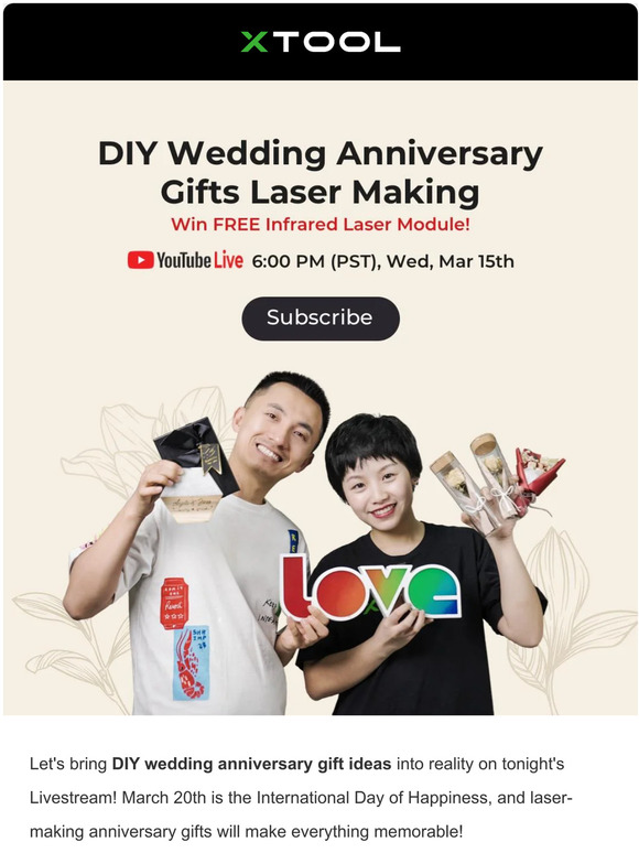 xTool: ⏰ Livestream Tonight: DIY Wedding Anniversary Gift with xTool | Milled
