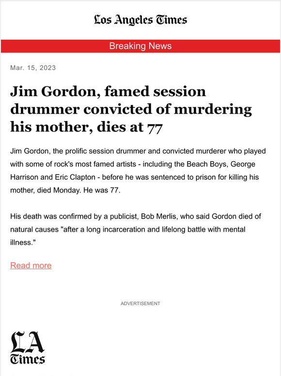 Los Angeles Times: Breaking News: Jim Gordon, the rock drummer and ...