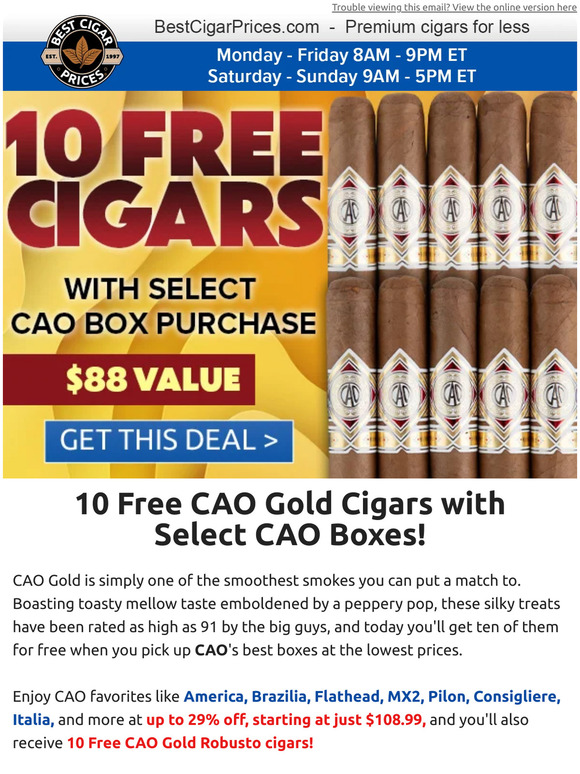 Best Cigar Prices: ⚡ 10 Free Cigars with Select CAO Boxes ⚡ | Milled
