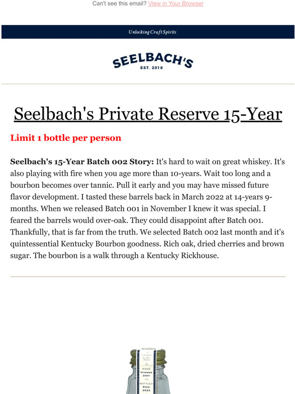 Seelbachs: Seelbach's Private Reserve 15-Year Batch 2 Is Live | Milled