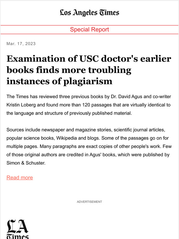 Los Angeles Times Examination Of Usc Doctors Earlier Books Finds More