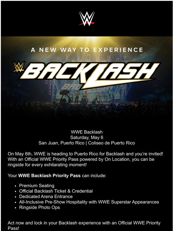 WWE Shop: WWE Backlash Priority Pass Packages | Milled