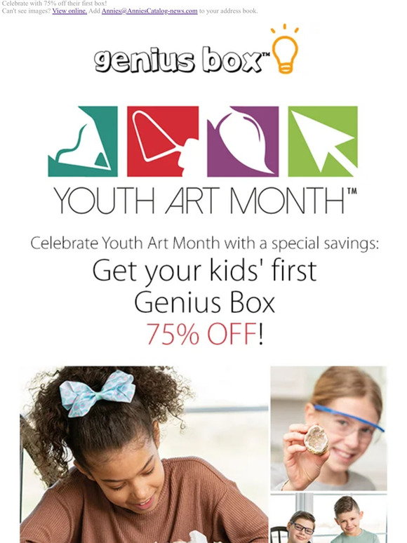 Annie's: It's Youth Art Month! Get 75% Off Your Kids’ First Genius Box! 🚀 | Milled