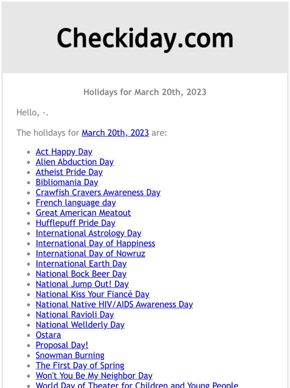Checkiday: Holidays for March 20th, 2023! 📅🎉 | Milled