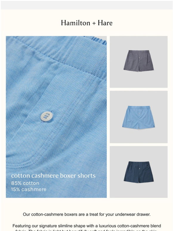 Hamilton and Hare: Cotton Cashmere Blend Boxer Shorts | Milled
